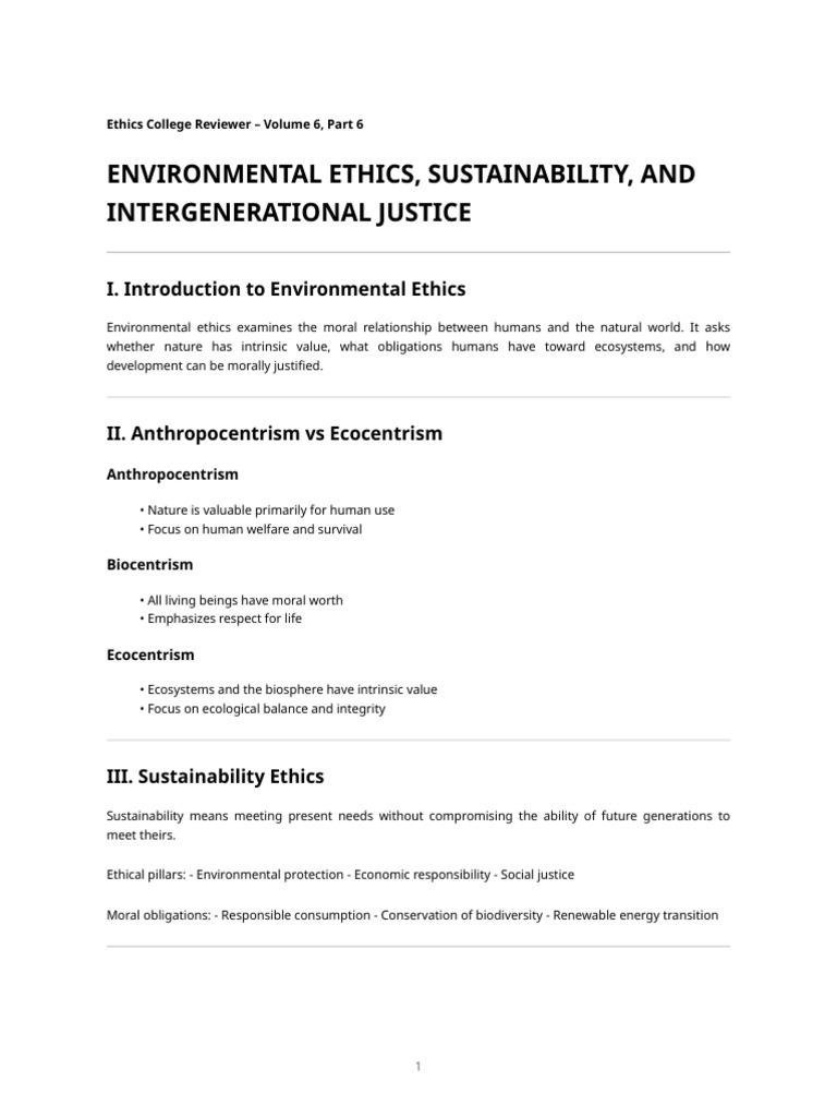 Ethics Reviewer Vol6 Part6 | PDF | Sustainability | Environmental Ethics