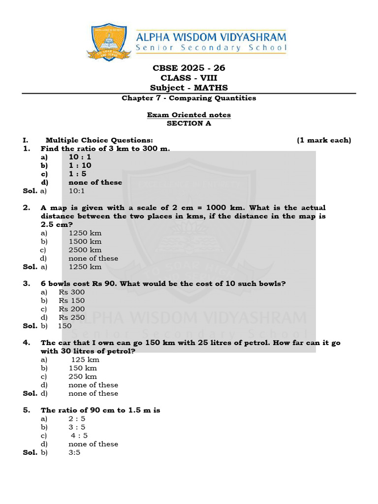 Ch. 7 - Comparing Quantitiess - Math - Class VIII - CBSE - (2025-26 ...