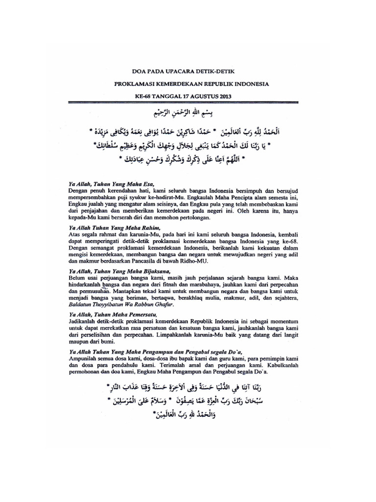 Do'a Proklamasi 17-08-1945 | PDF