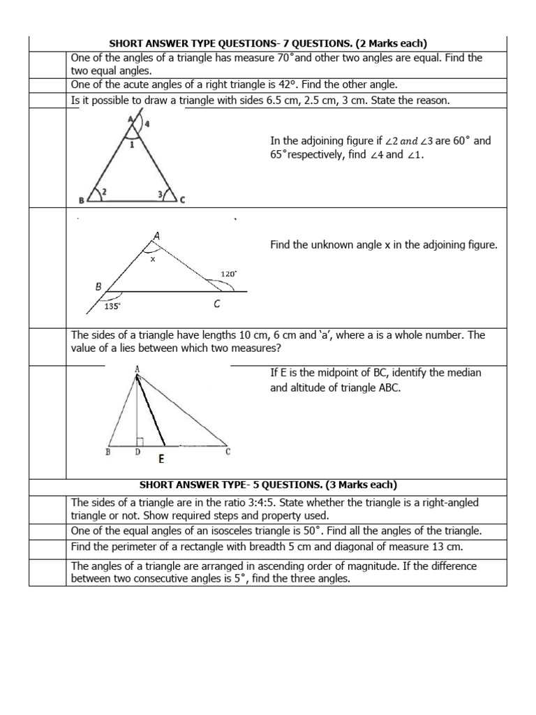 Triangle and Its Properties - Test | PDF | Triangle | Angle