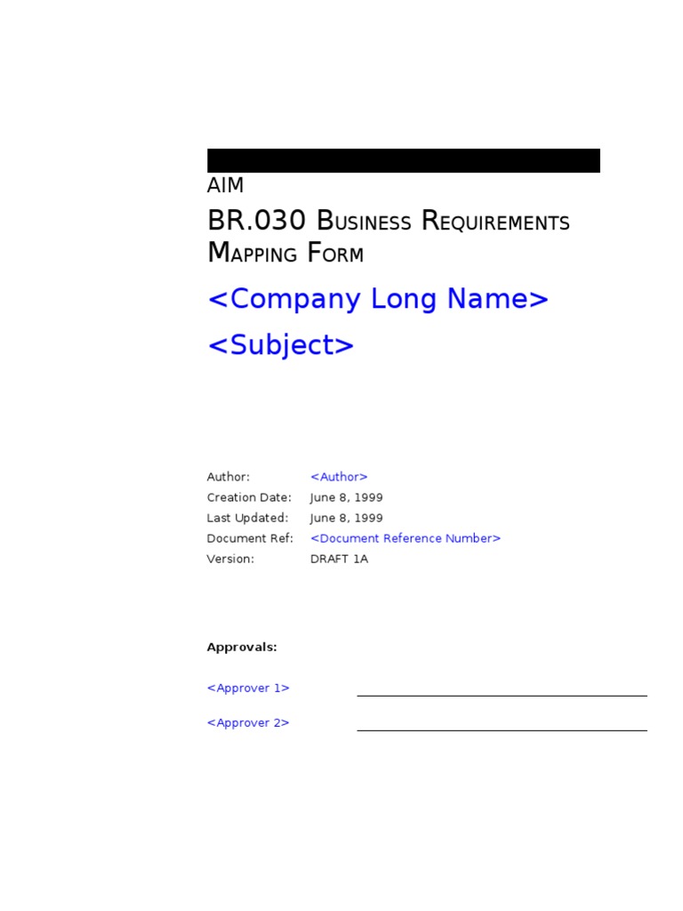 Business Requirements Mapping Form | PDF | Document | Software