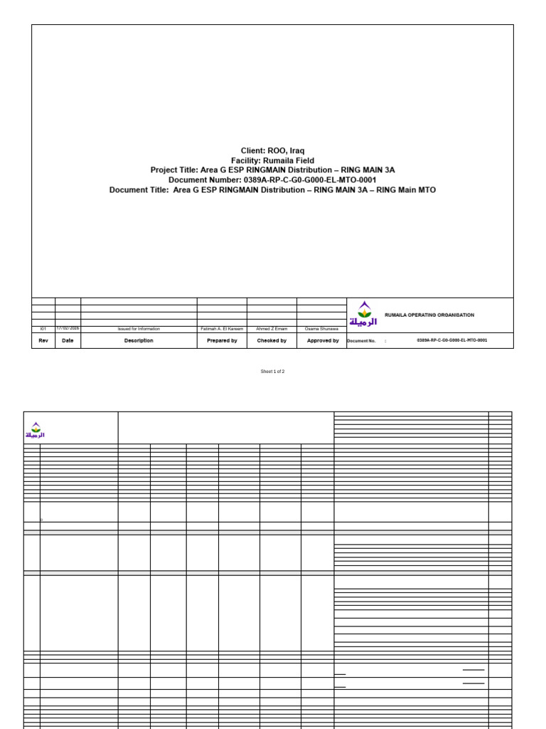 Project Title: Area G ESP RINGMAIN Distribution - RING MAIN 3A Document ...