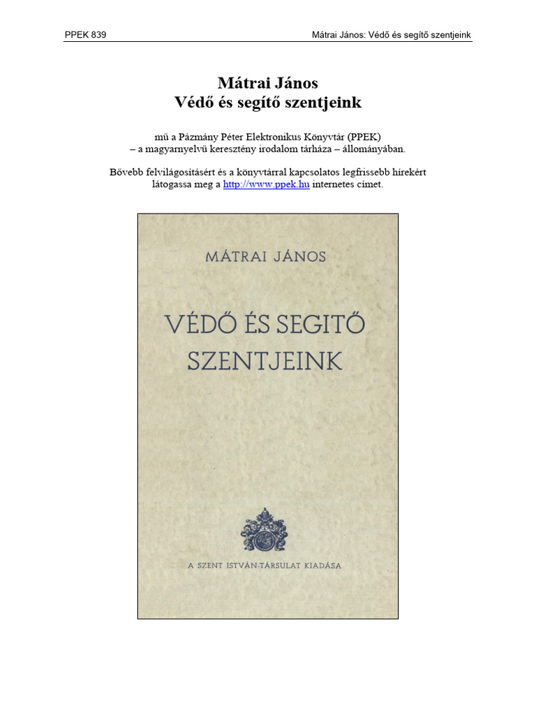 Matrai Janos Vedo Es Segito Szentjeink 1 | PDF