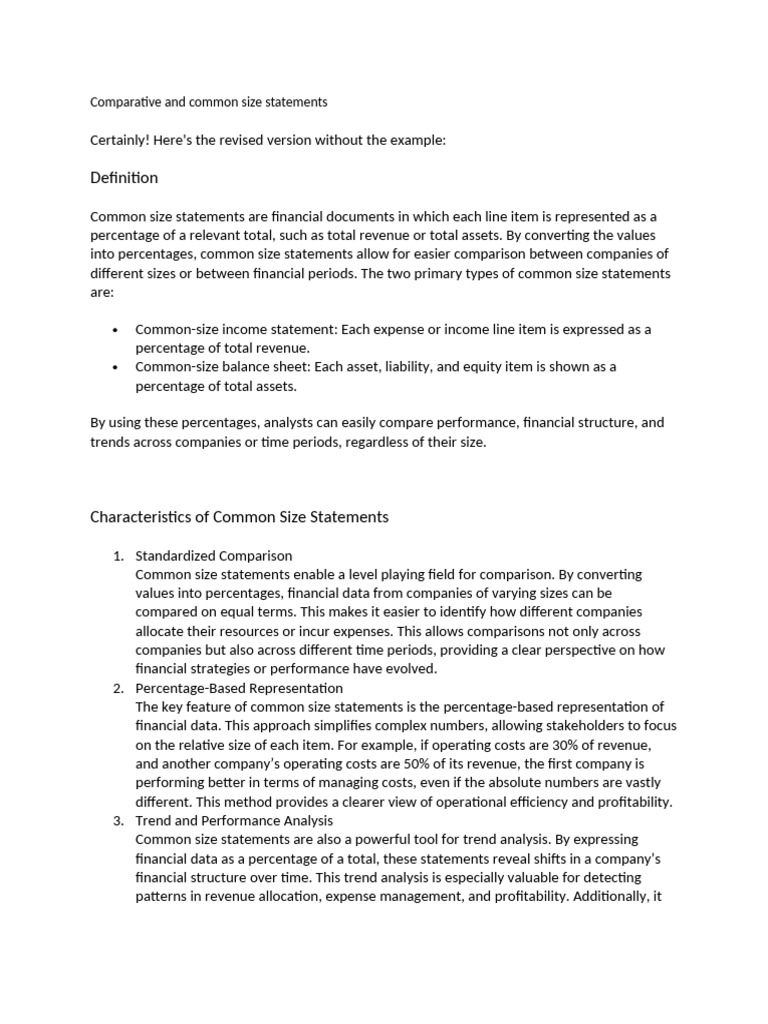 Comparative and Common Size Statements Adiv Project | PDF | Income ...