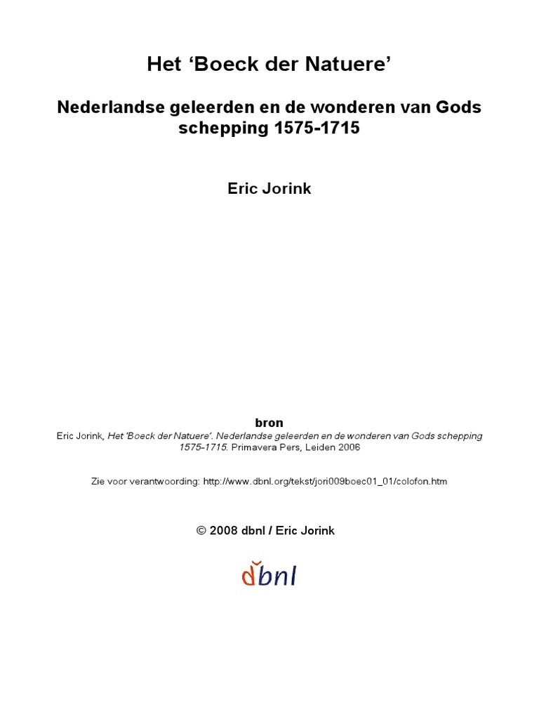 Jorink Eric - Het 'Boeck Der Natuere' - Nederlandse Geleerden en de ...