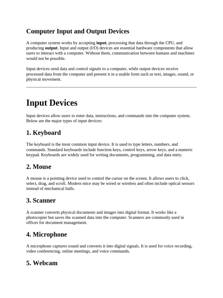Computer Input and Output Devices | PDF | Computer Keyboard | Input/Output