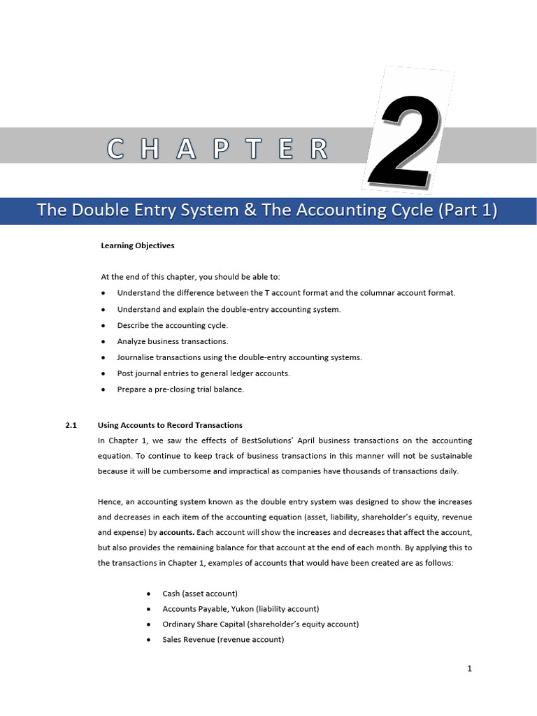 Chapter 2 Double Entry System & Acc Cycle Part 1 BACC | PDF | Debits ...