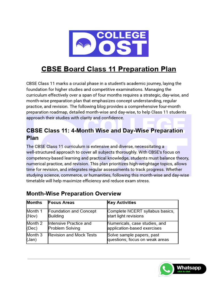 CBSE Board Class 11 Preparation Plan | PDF | Curriculum | Cognition