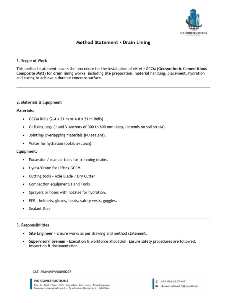 Method Statement - Drain Lining | PDF | Concrete