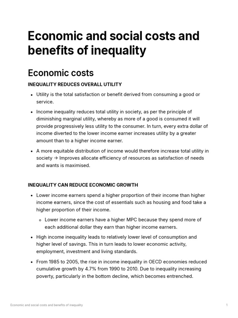 Economic and Social Costs and Benefits of Inequality | PDF | Economic ...