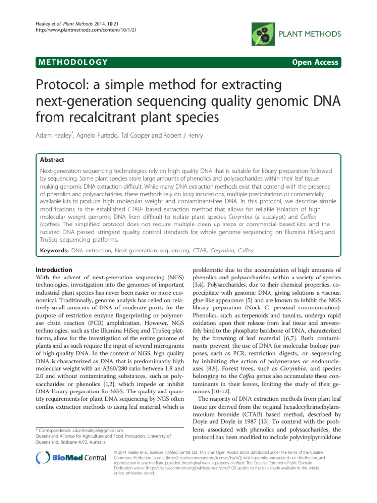 Protocol A Simple Method For Extracting Next-Generation Sequencing ...