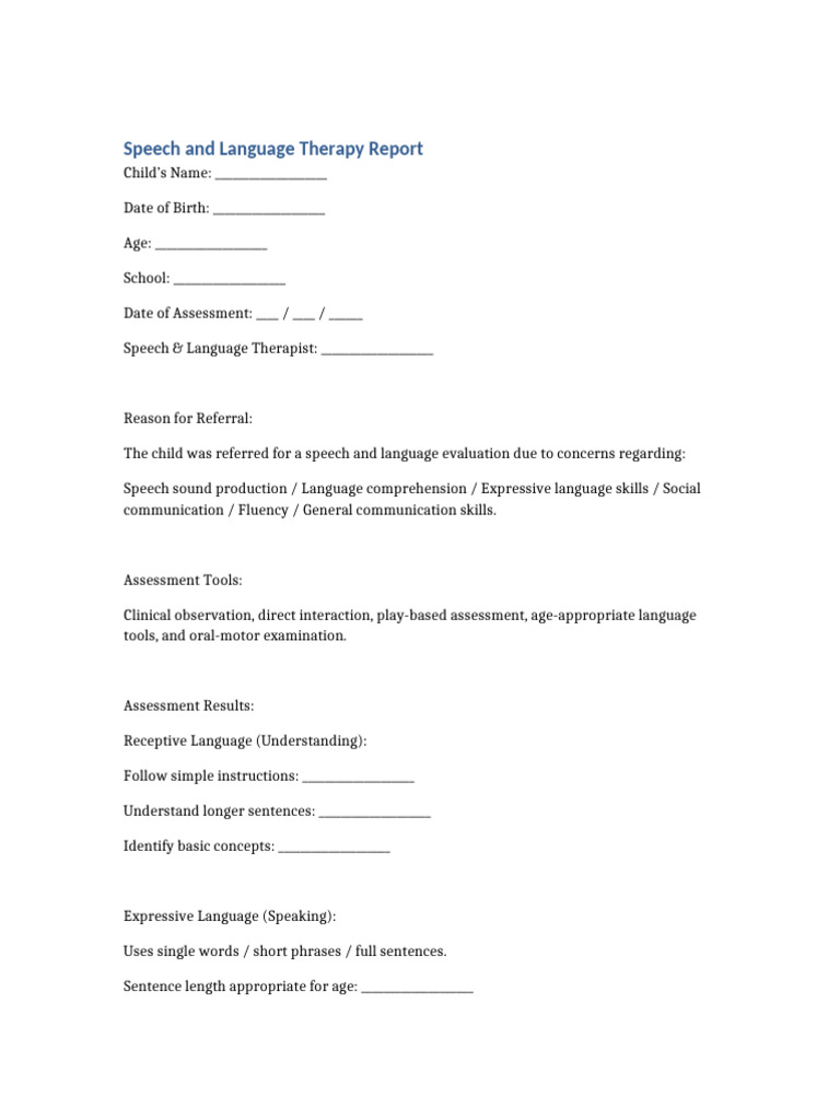 Speech Language Therapy Report | PDF