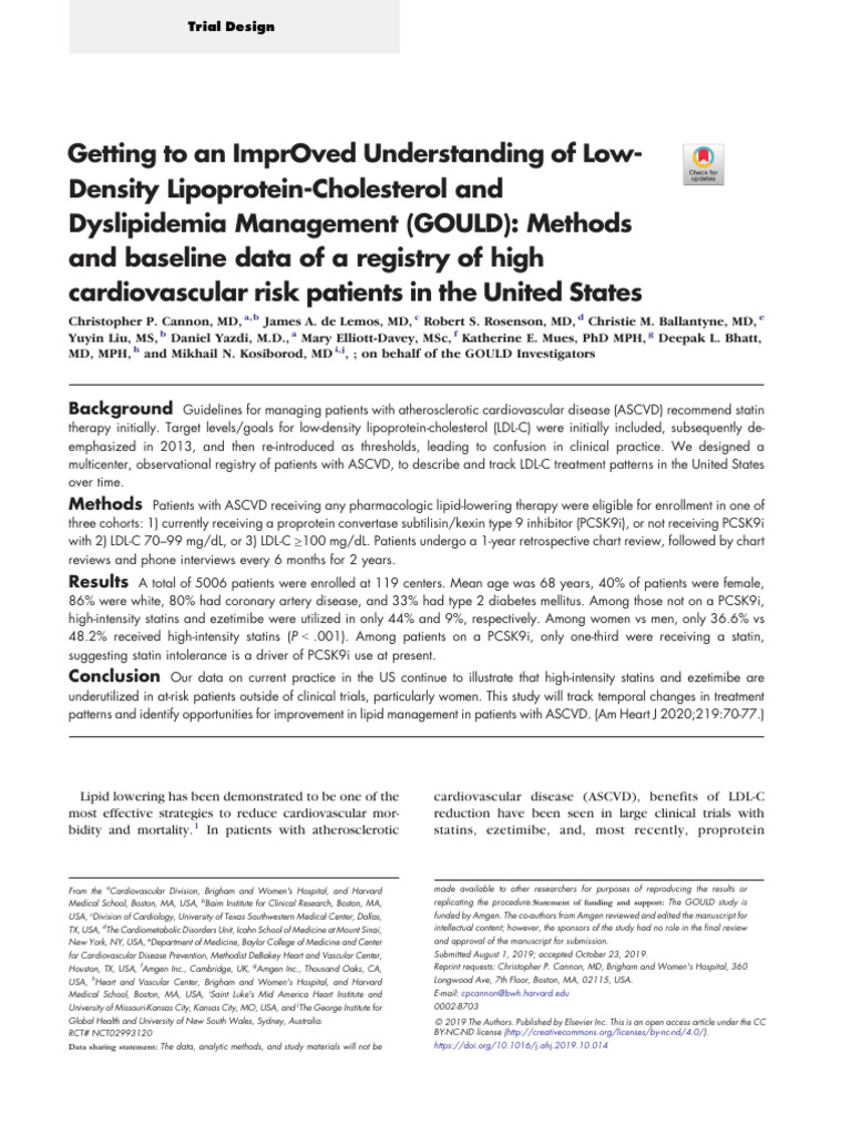 Dyslipidemia Management (GOULD Study) | PDF | Statin | Low Density ...