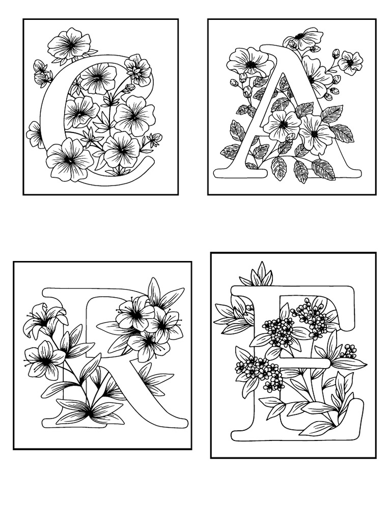 Alphabet Coloring Pages Worksheet in Black and White Illustrative Style ...
