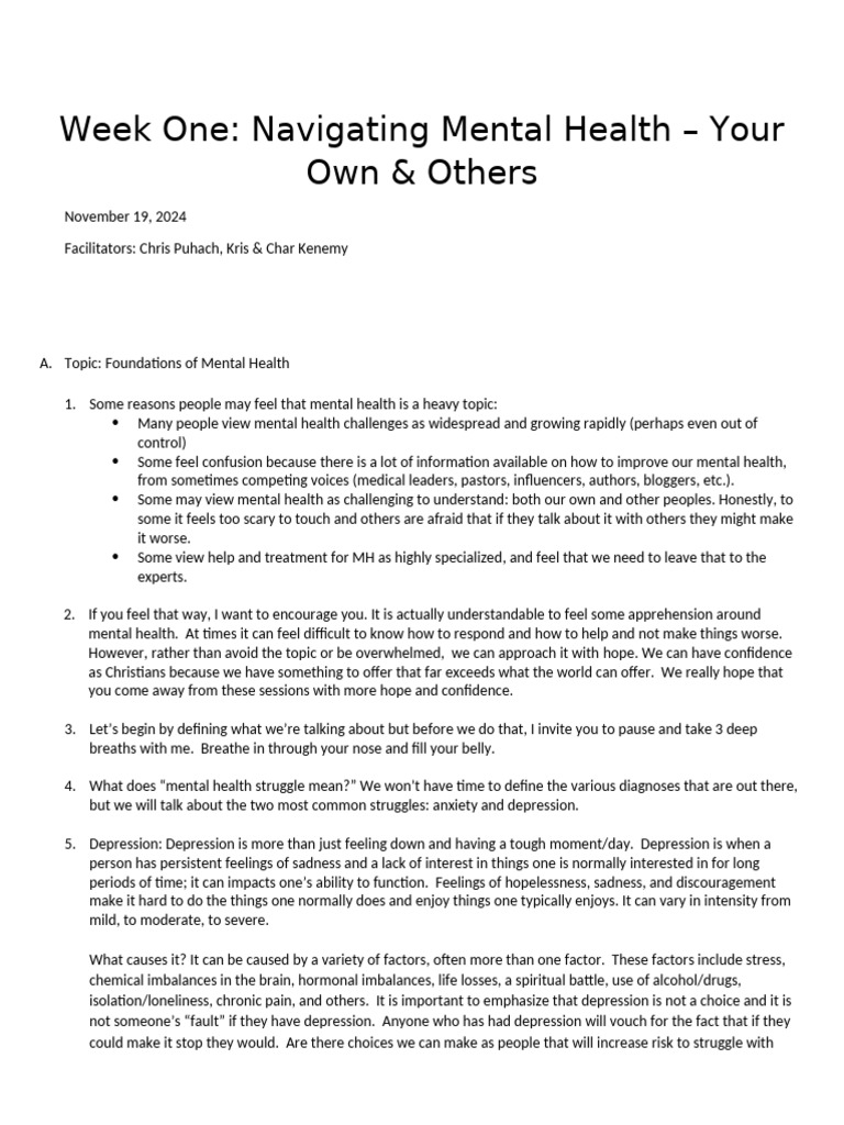 Navigating Mental Health Week - Student Notes | PDF | Major Depressive ...