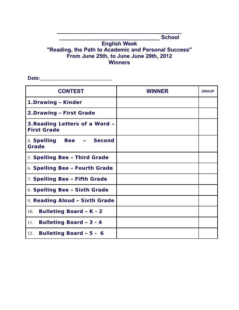 Judging Criteria for English Week Contests | PDF | Reading (Process ...