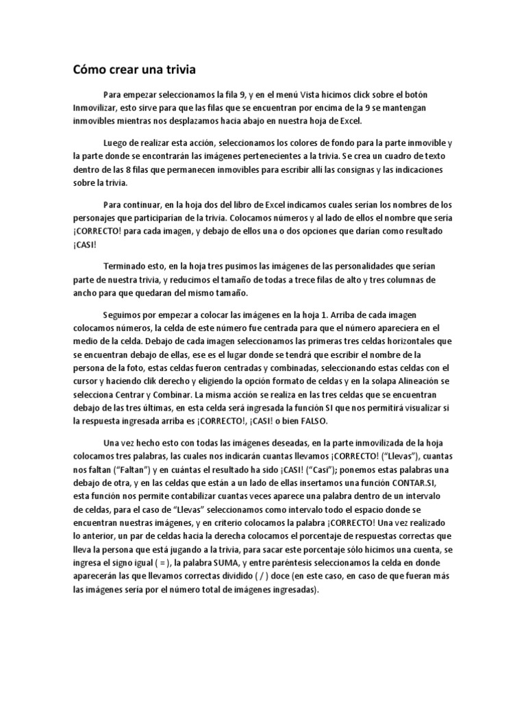 Cómo Crear Una Trivia | PDF | Imagen | Microsoft Excel