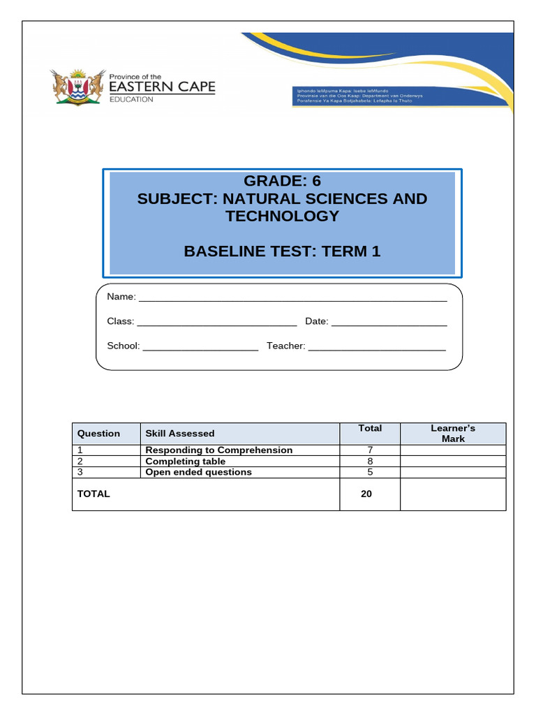 2026 NST Grade 6 Baseline Test Term 1 | PDF | Photosynthesis | Plants