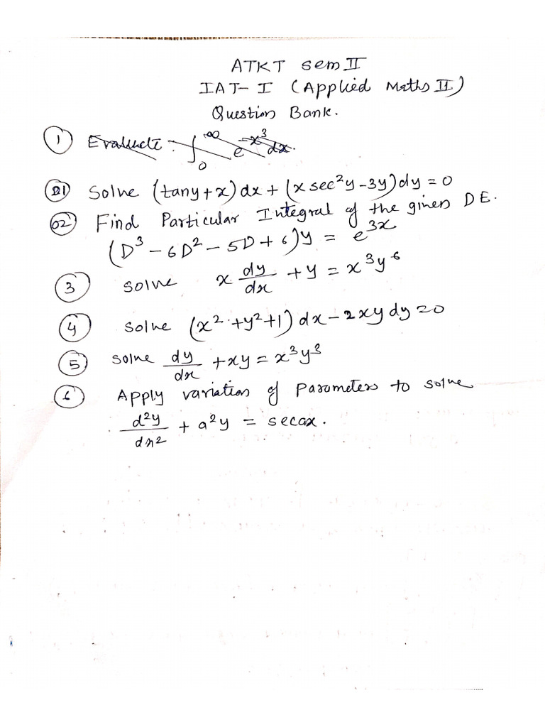 Sem II Iai Applied Maths II Question Bank | PDF