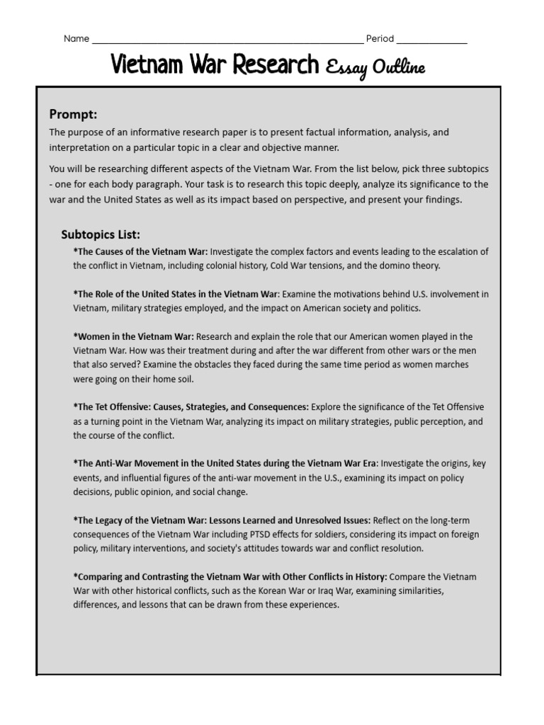 Vietnam War Research Essay Packet Outline | PDF | Essays | Paragraph