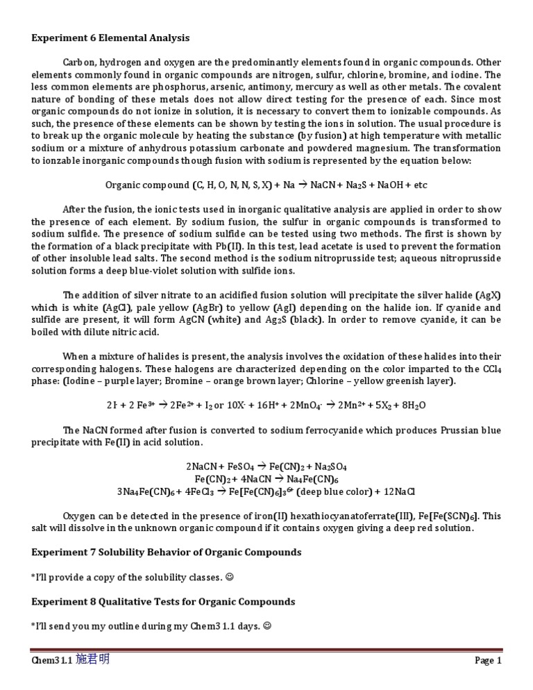 Elemental Analysis of Organic Compounds | PDF | Cyanide | Sulfide