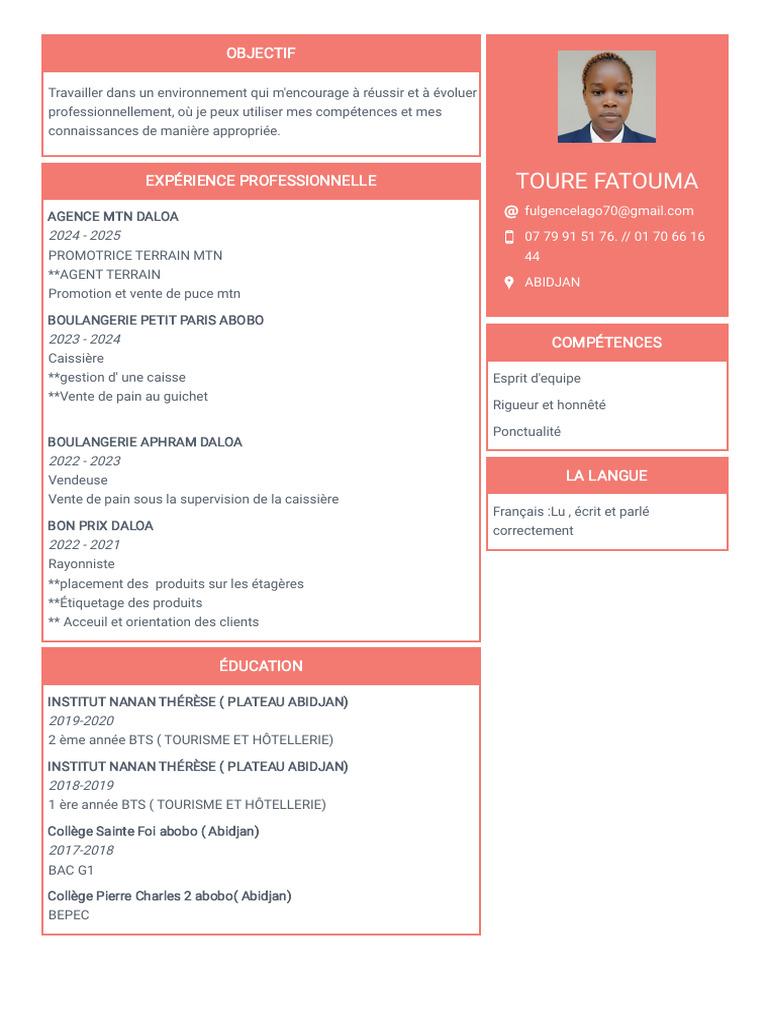 CV - Toure Fatouma 01 | PDF