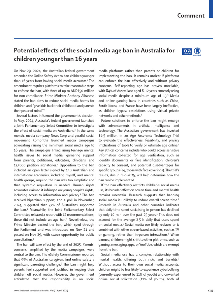 Potential Effects of The Social Media Age Ban in Australia For Children ...