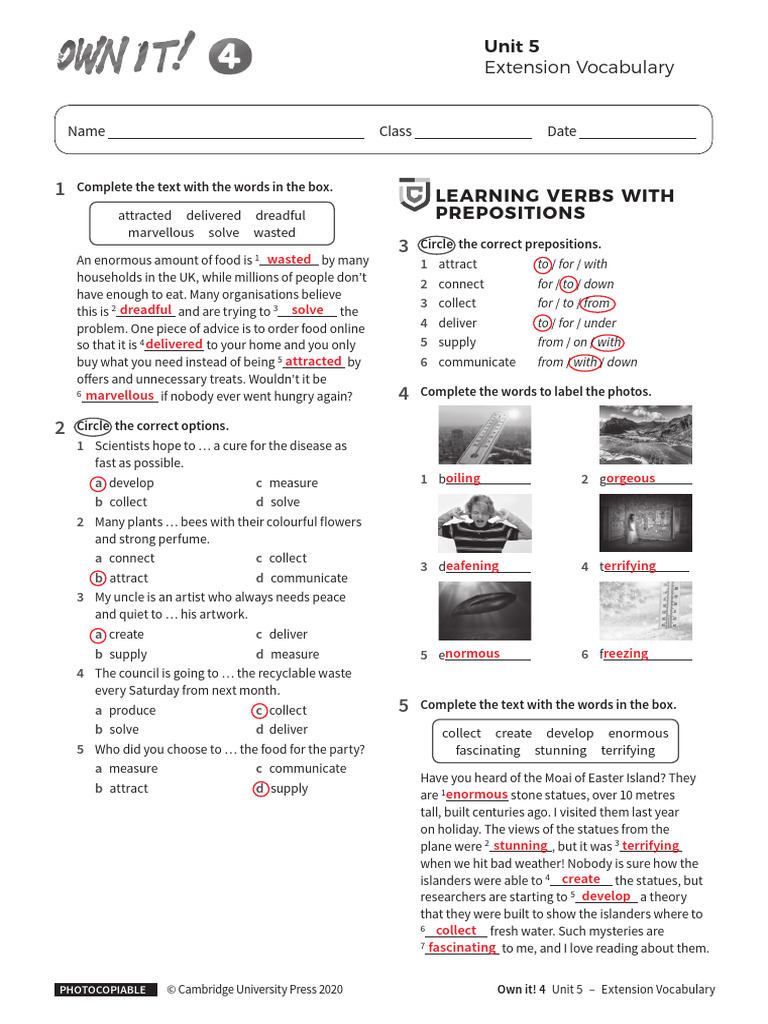 Extension Vocabulary Unit5 With Answers | PDF | Linguistics