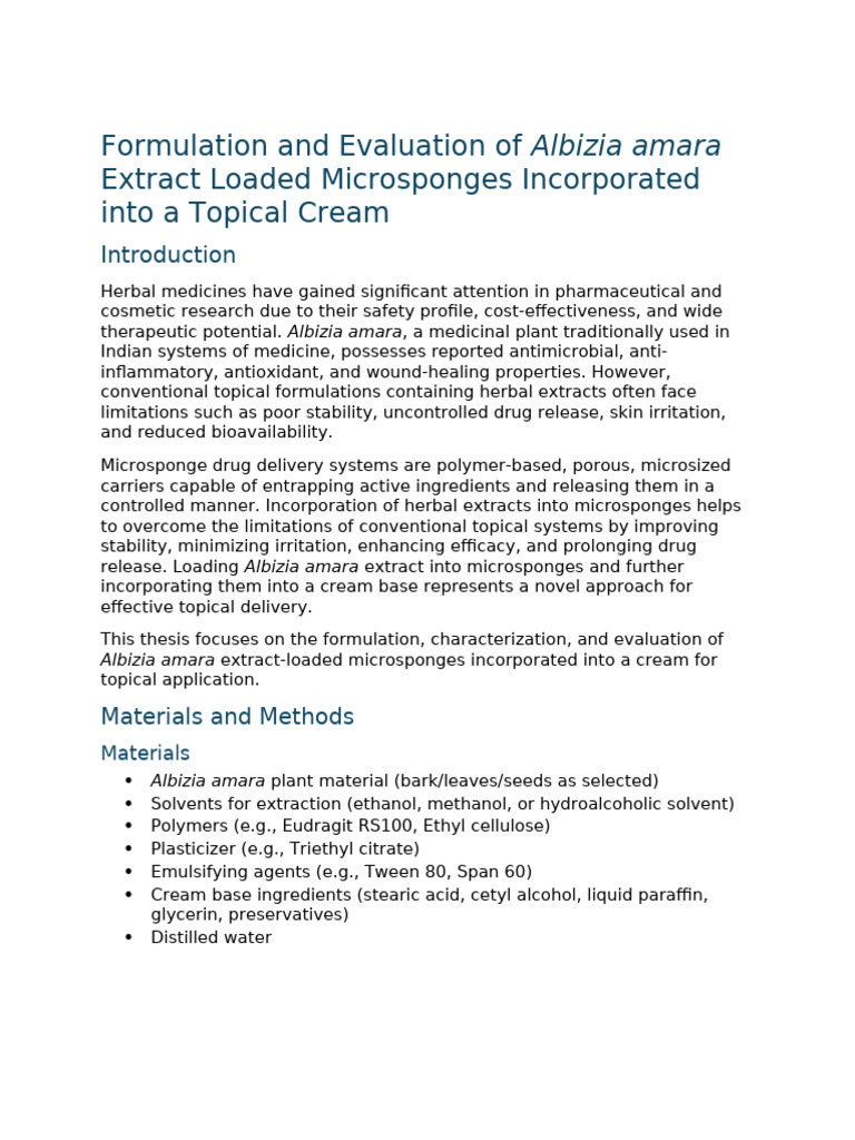 Thesis Outline - Albizia Amara Microsponge-Loaded Cream | PDF | Topical ...
