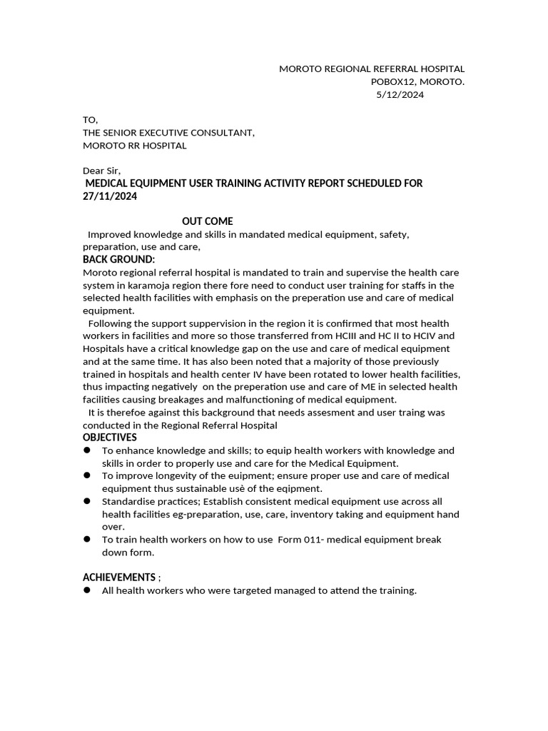 Medical Equipment User Training Activity - South | PDF | Health Care