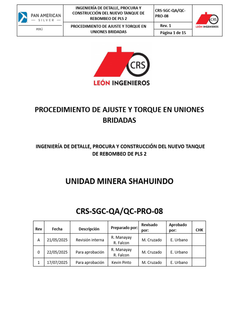 Crs-Sgc-Qaqc-Pro-08 Ajuste y Torque en Uniones Bridadas | PDF | Fuerza ...
