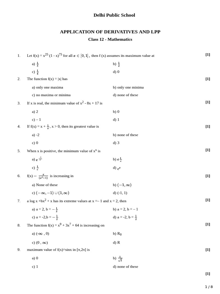 Application of Derivatives and LPP | PDF | Linear Programming ...