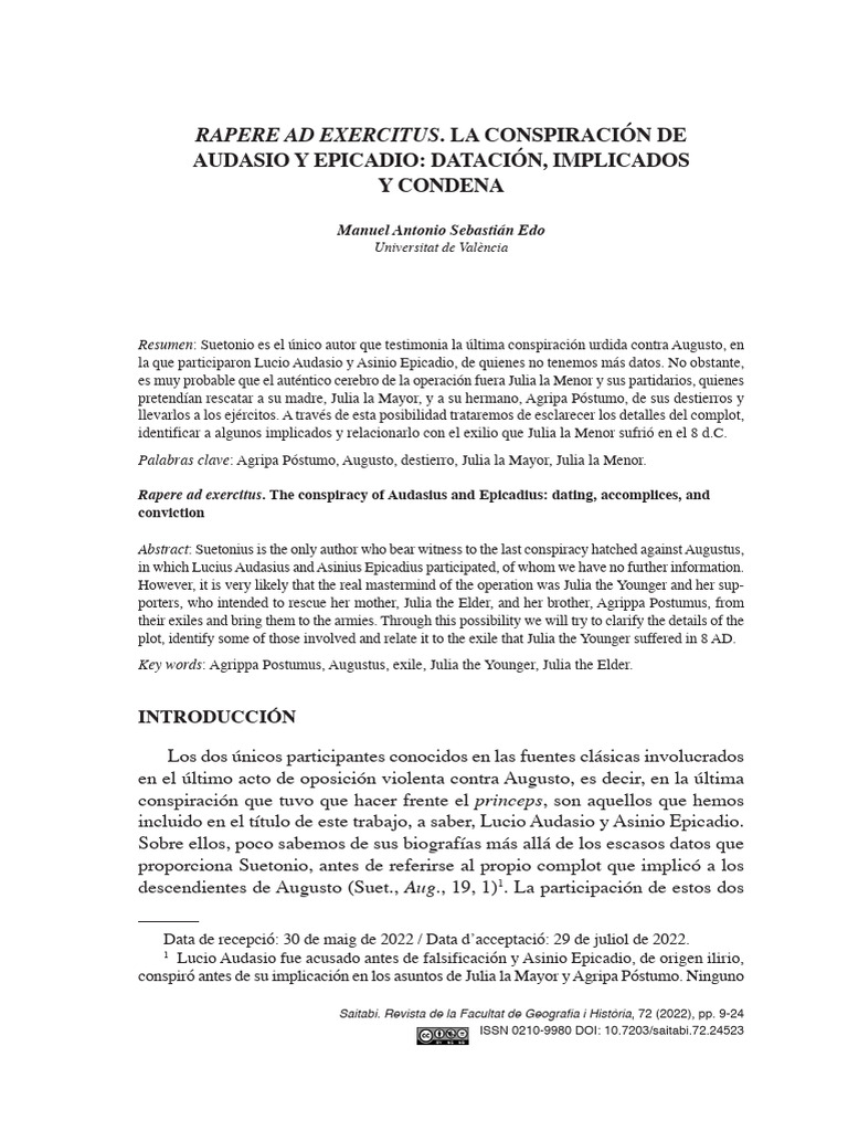 La Conspiración de Audasio y Epicadio | PDF | Augusto | Conspiración