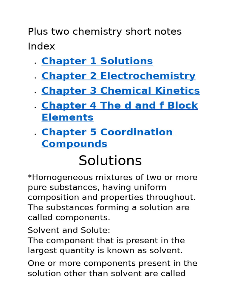 Plus Two Chemistry Short Notes Part 1 | PDF | Reaction Rate ...