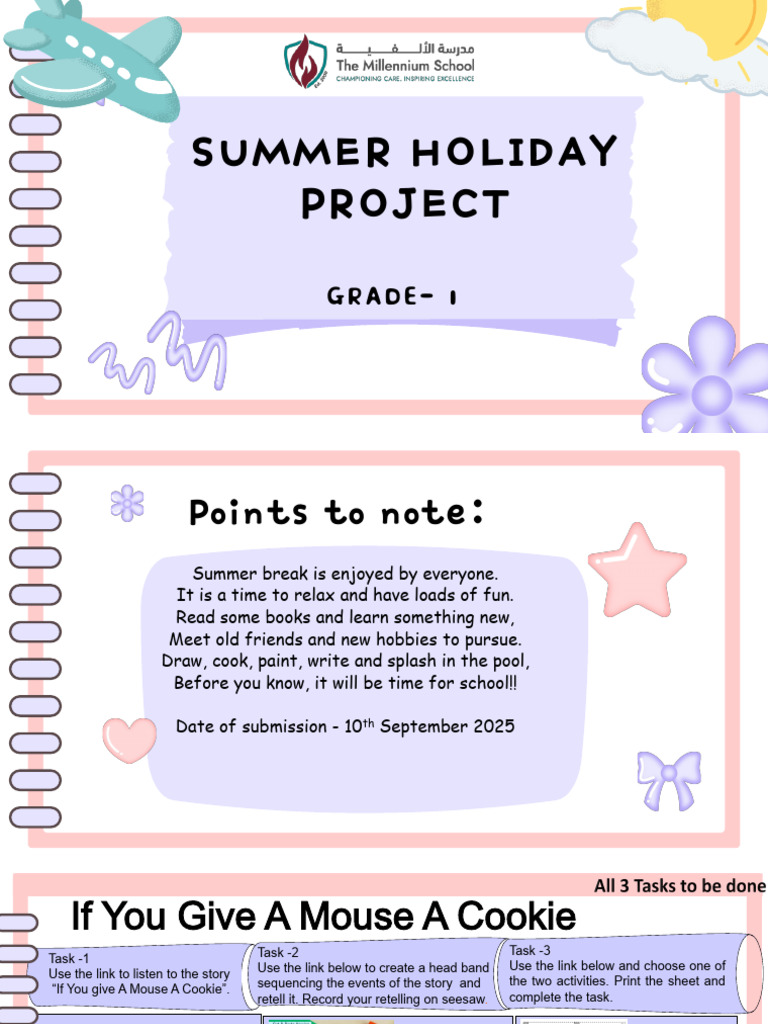 Grade 1 - Summer Holiday Project 2025' | PDF
