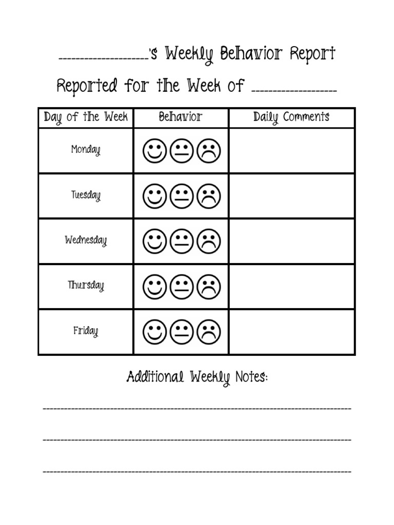 'S Weekly Behavior Report Reported For The Week of | PDF