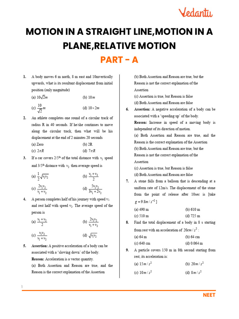 Motion in A Straight Line, Motion in A Plane, Relative Motion | PDF ...