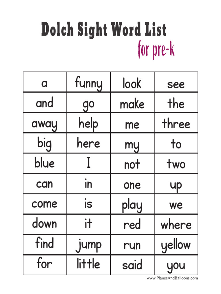 Dolch Sight Words Pre K | PDF