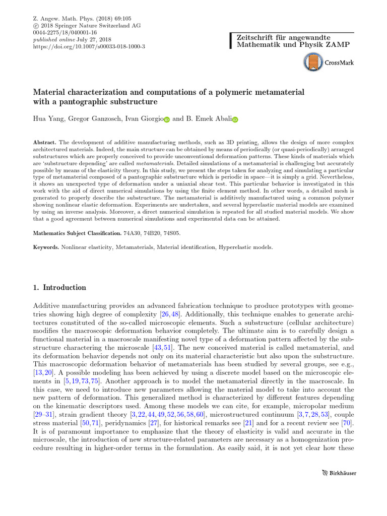 Material Characterization and Computations of A Polymeric Metamaterial ...