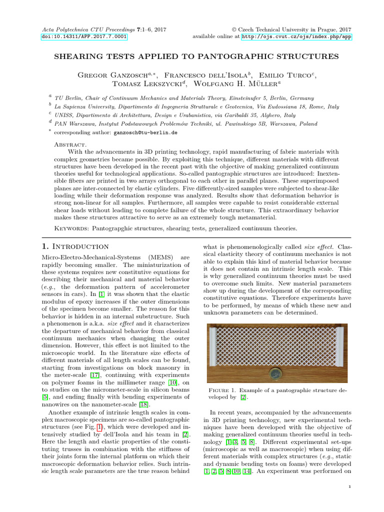 Shearing Tests Applied To Pantographic Structures | PDF | Bending ...