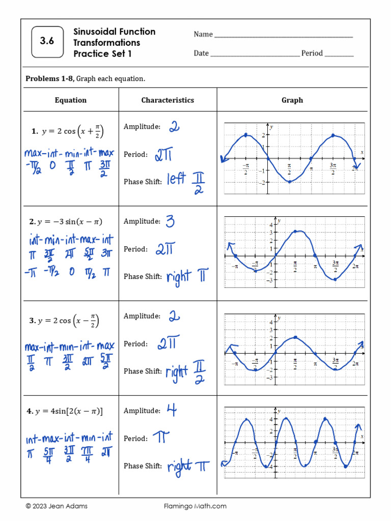 Practice 3.6-Sinusoidal Function Transformations Key | PDF | Phase ...