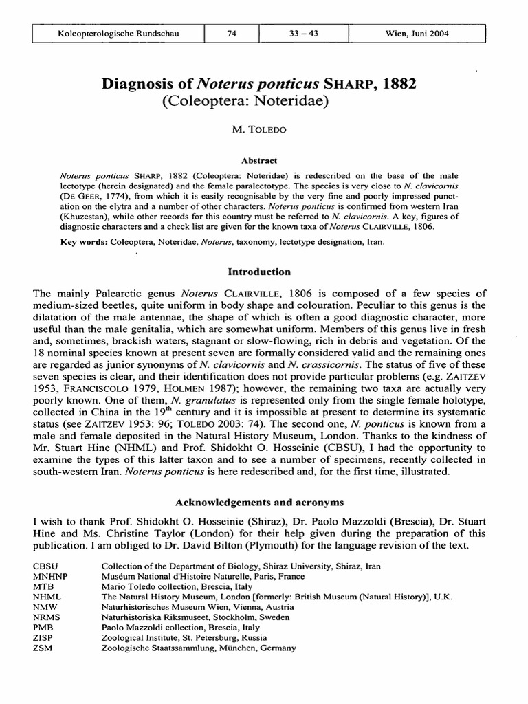 Diagnosis of Noter Us Ponticus SHARP, 1882 PDF | PDF | Insects ...
