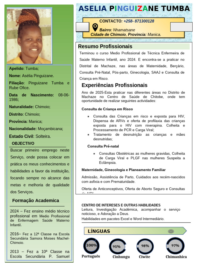 Aselia CV Profissinal 2025 | PDF | Enfermagem | Reprodução humana