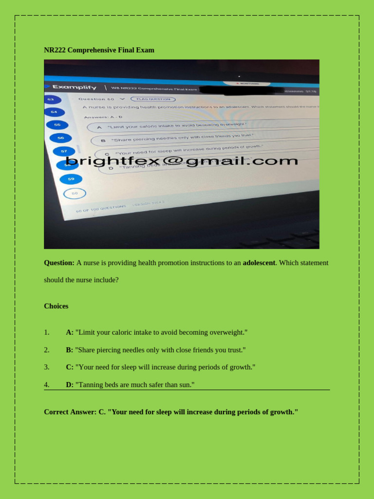 NR222 Health and Wellness Exam | PDF | Millennials