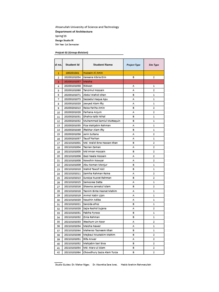Design Studio IX - Grades - Spring'25 - Project Type | PDF | Bangladesh