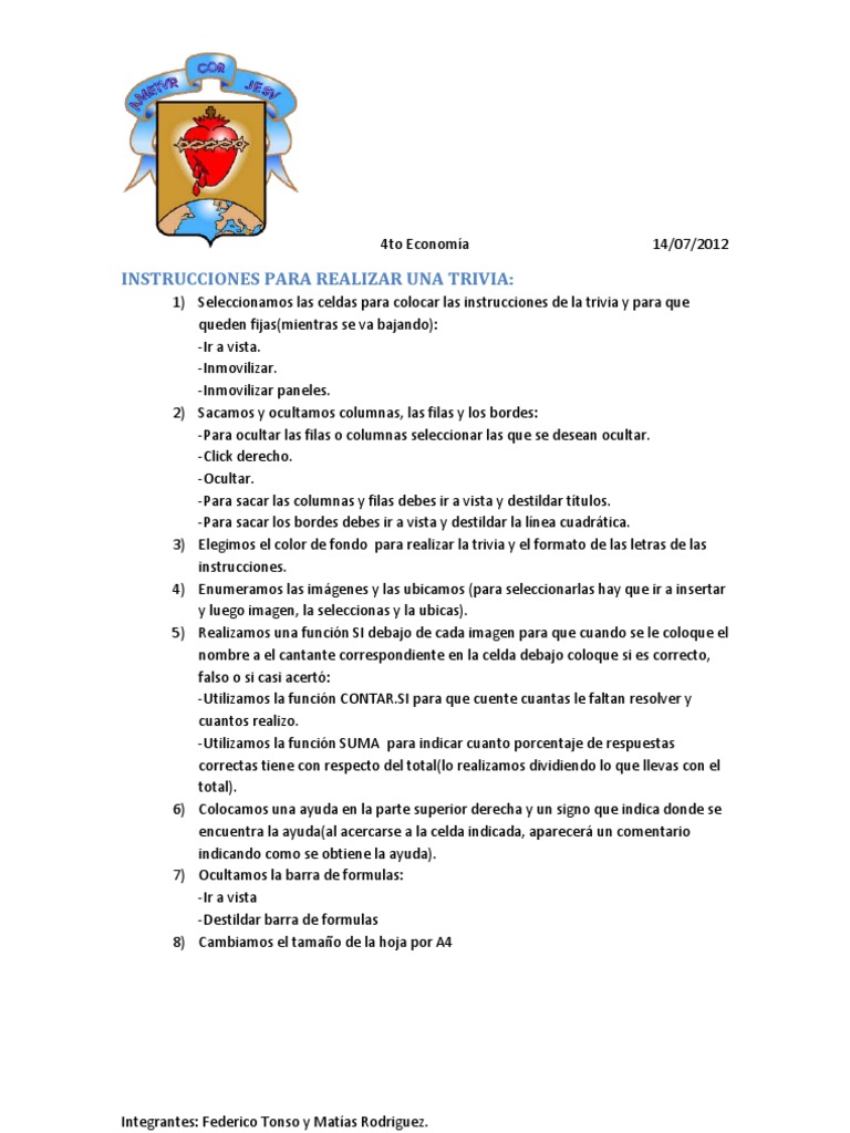 Instrucciones para Crear una Trivia en Excel | PDF