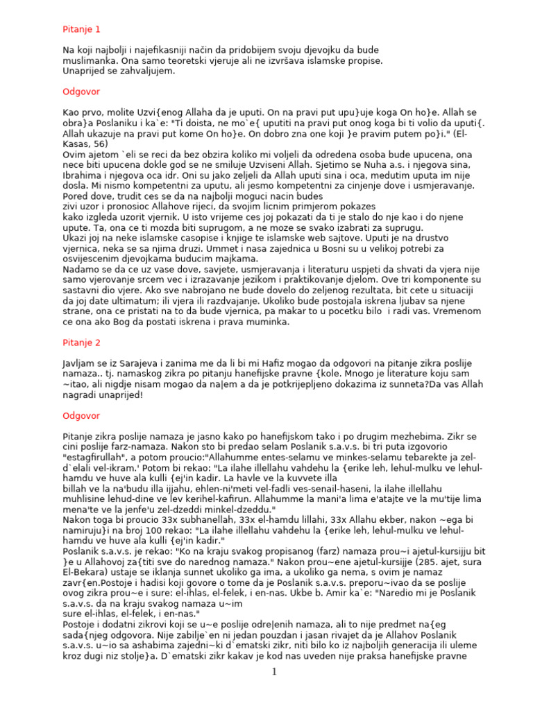 HFZ Senaid Zaimovic Pitanja I Odgovori | PDF