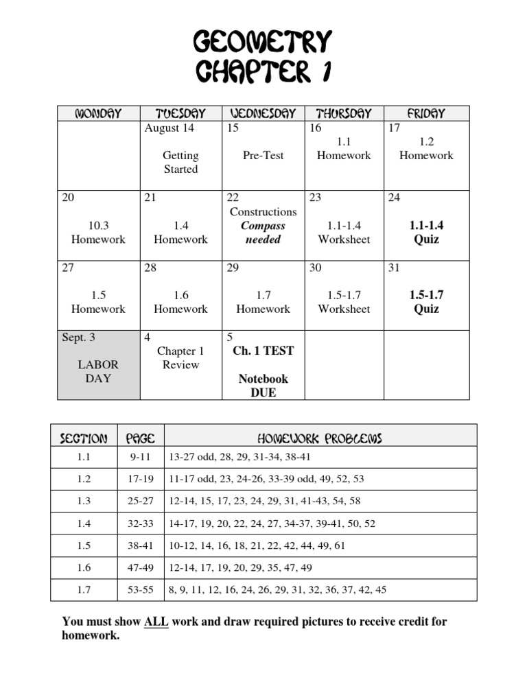 Chapter 1 Calendar | PDF