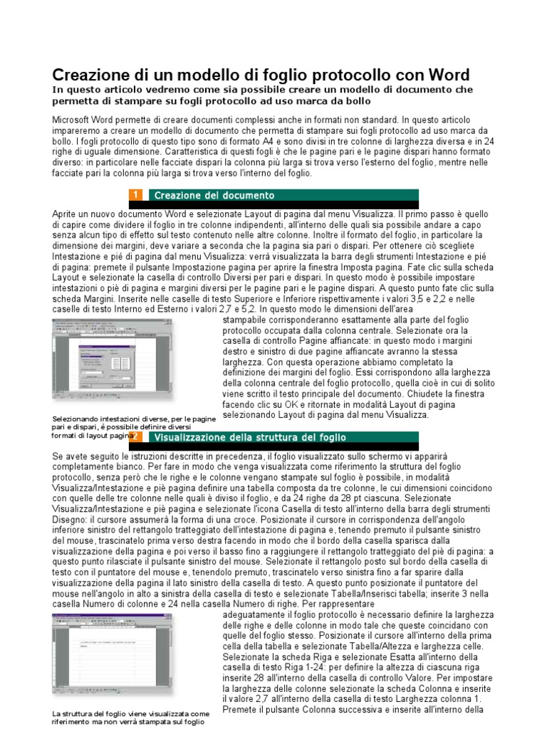 Creazione Di Un Modello Di Foglio Protocollo Con Word | PDF