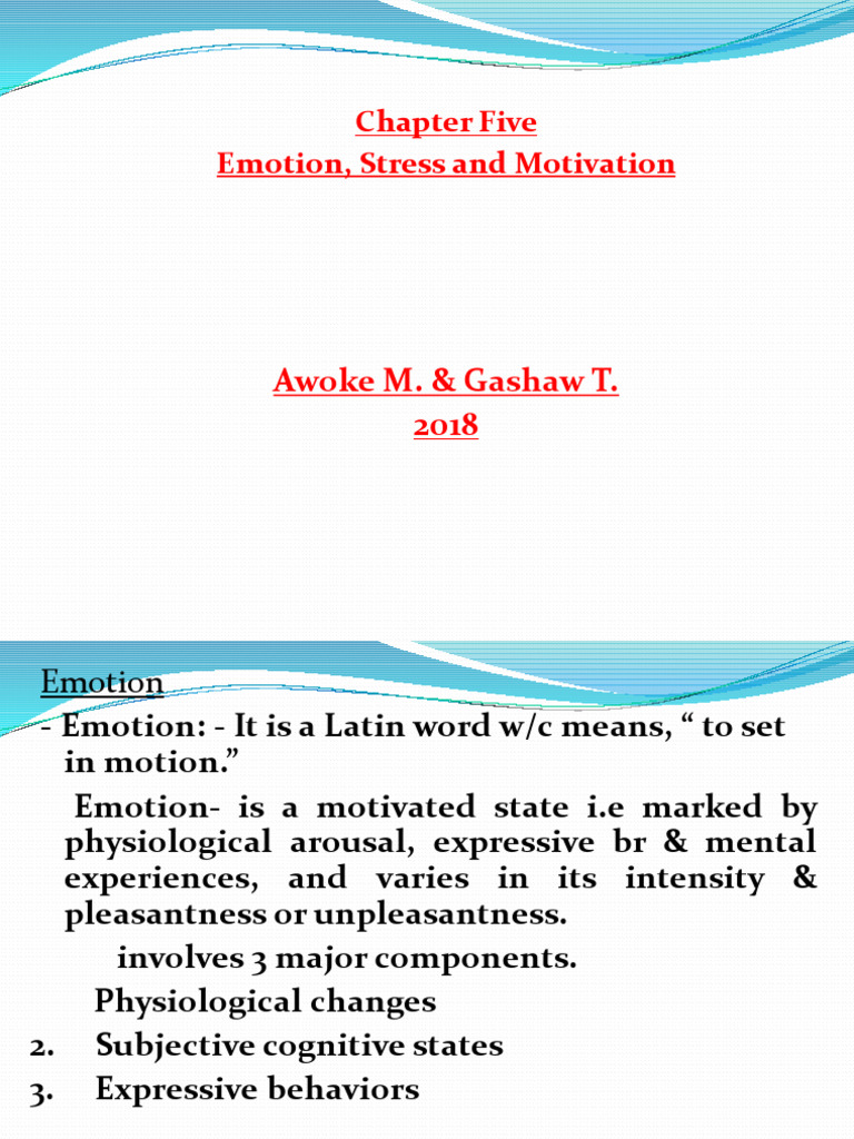 Chapter 5 Emotion Stress Motivation | PDF | Emotions | Self Actualization